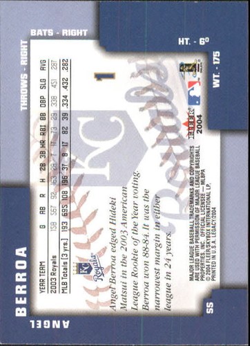 2004 Fleer Legacy Baseball Card #1 Angel Berroa | eBay