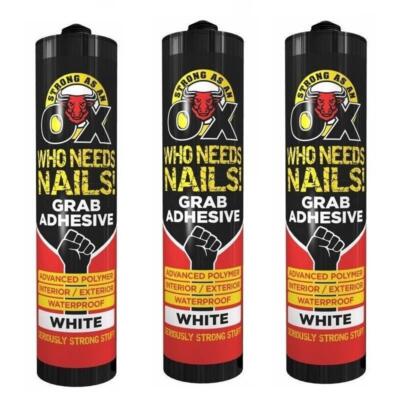 3x White Grab Adhesive Wood Metal Cork Full Bond High Strength Grab ...