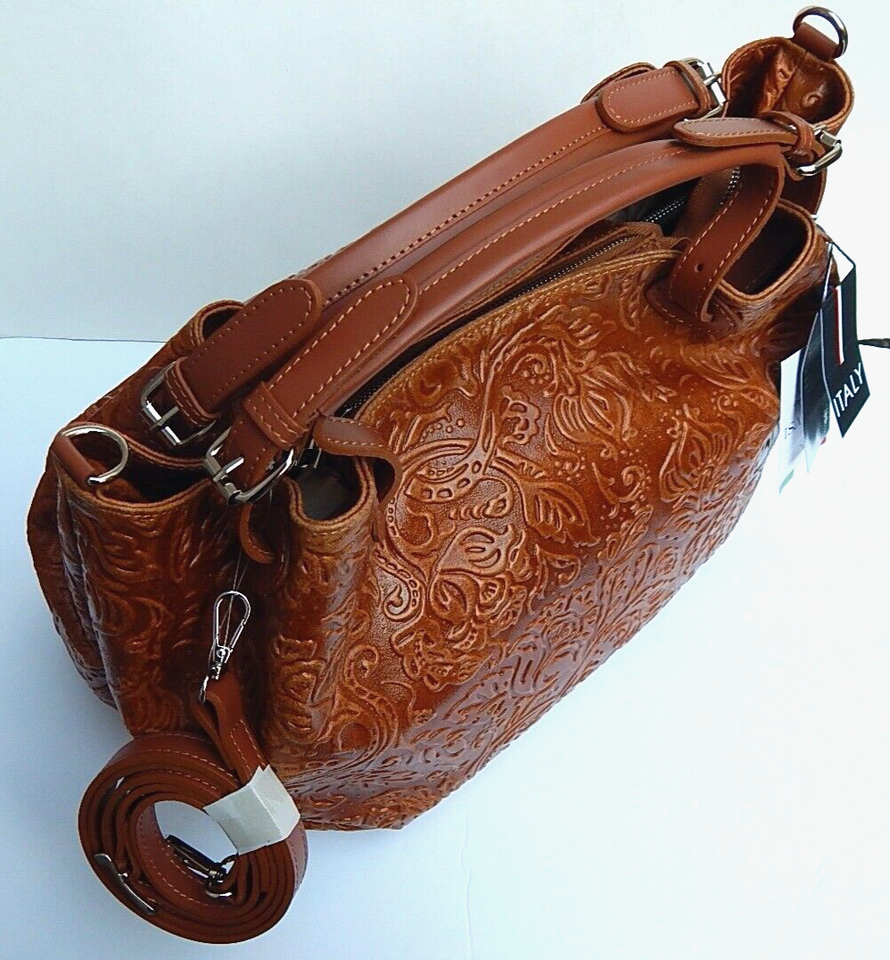 ISADORA ITALY Cuoio Tooled GENUINE Leather Large Bag Tote Purse NEW ...
