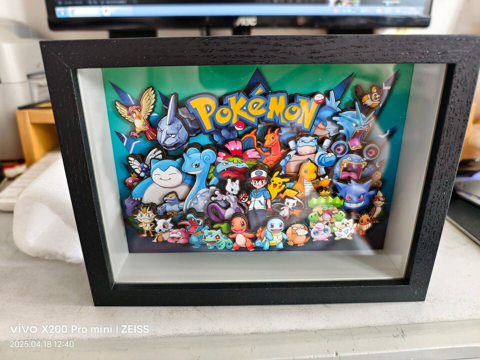 Pokemon Group 3D Shadow Box Picture Display Frame Art Deco Wall Pikachu ...