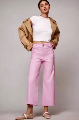 ANTHROPOLOGIE MAEVE COLETTE CROP WIDE LEG MAGIC FABRIC PANTS RASPBERRY ...