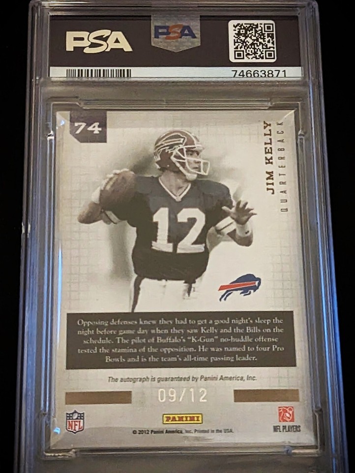 2011 Panini Playbook ACCOLADES SIGNATURE AUTO Jim Kelly /12 PSA 8 (Pop ...