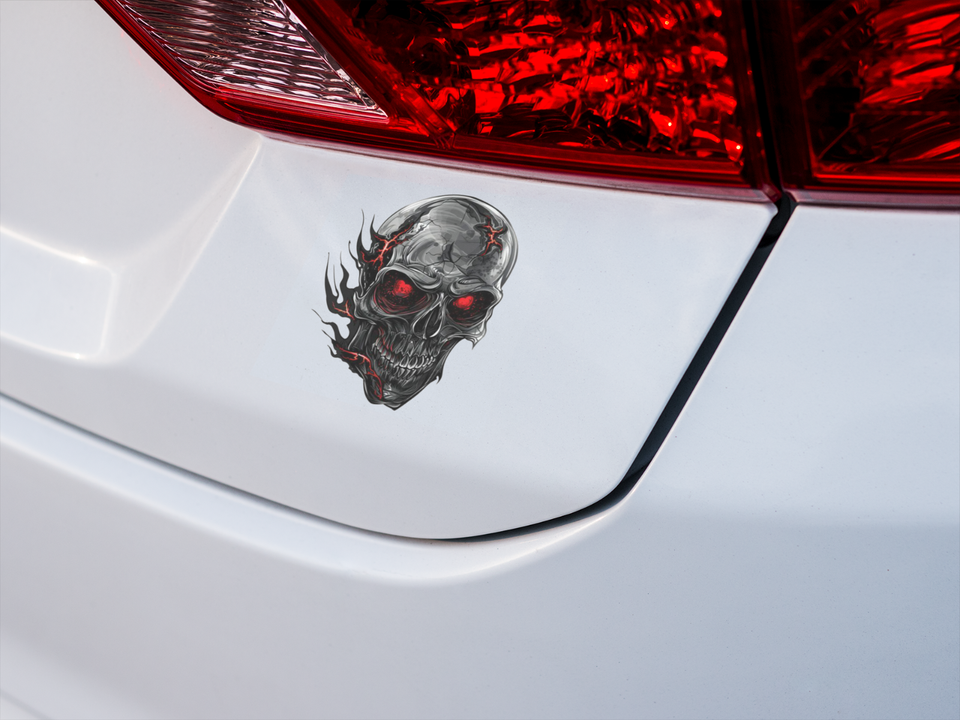 Red Eyes Flame Skull Car Window Vinyl Decal Graphic Laptop Large Bumper ...