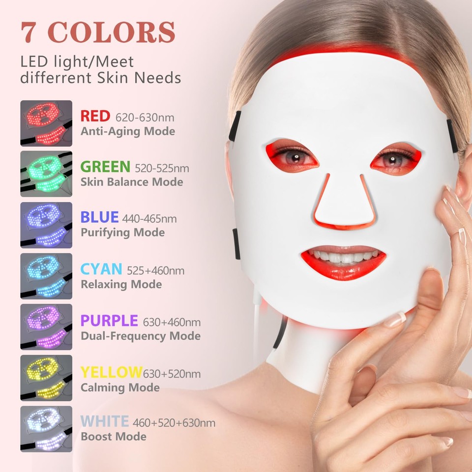 Led Face Mask Light Therapy,Red Light Therapy for Face and Neck,7 ...