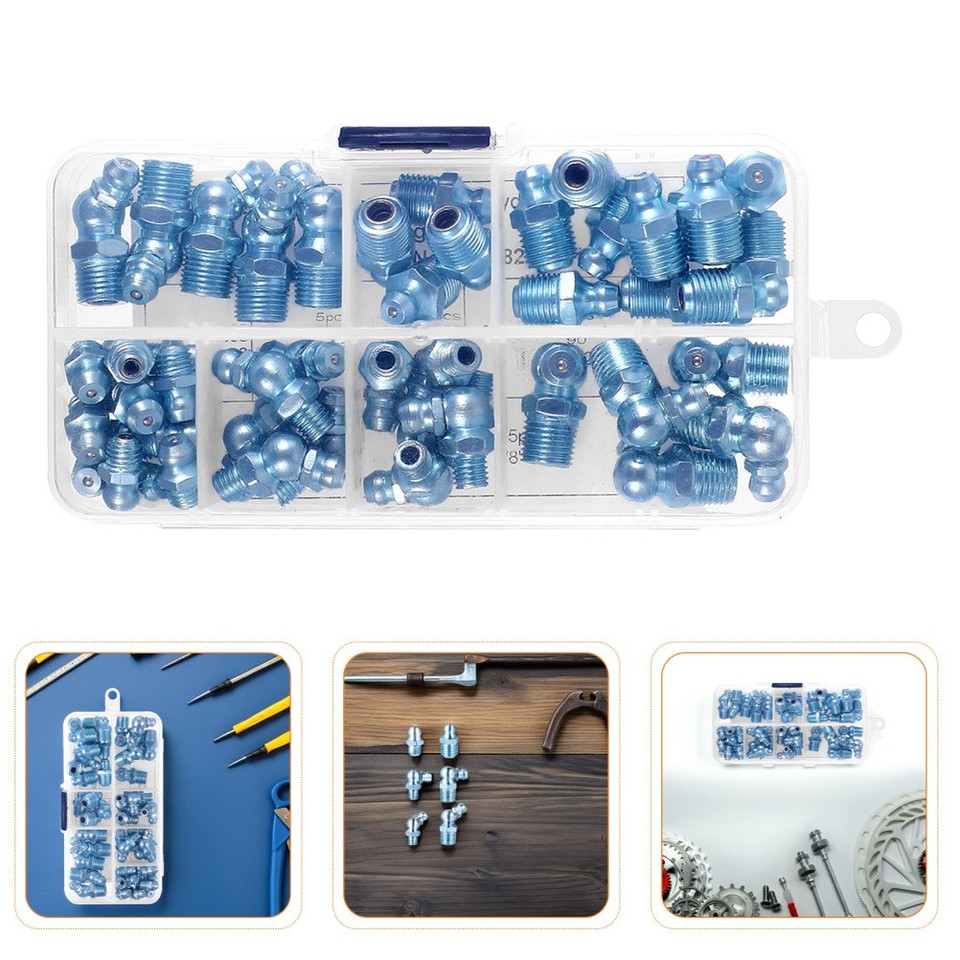 100pcs Grease Fitting Assortment Straight and Angled Zerk Kit For ...