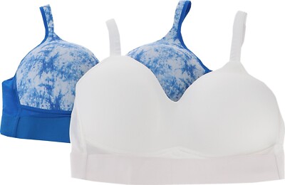 Rhonda Shear 2Pc Molded Cup Bra Mesh Back Light Blue Tie Dye White L ...