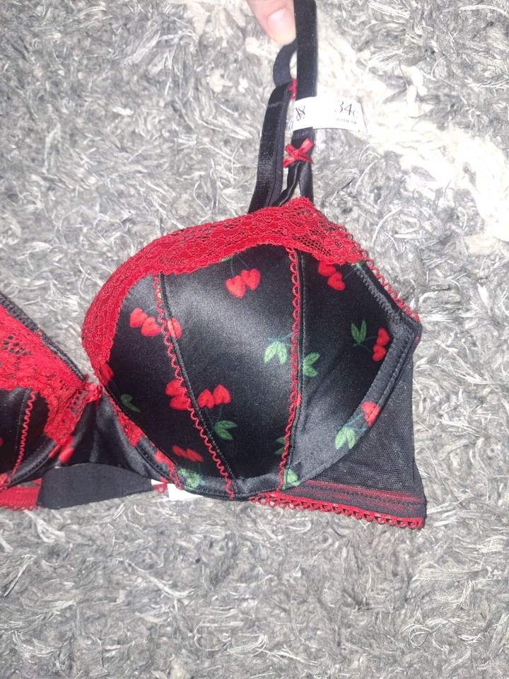 VS Tease satin lace trim push up bra new 34c Black Cherries | eBay