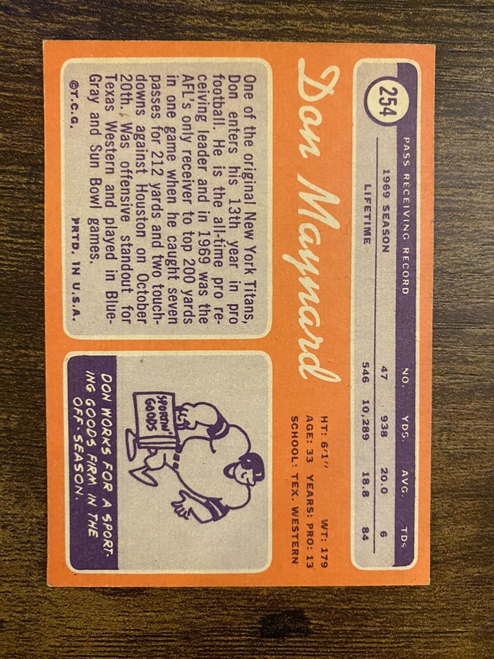 1970 Topps Football Don Maynard Card #254 - NY Jets - HOF | eBay