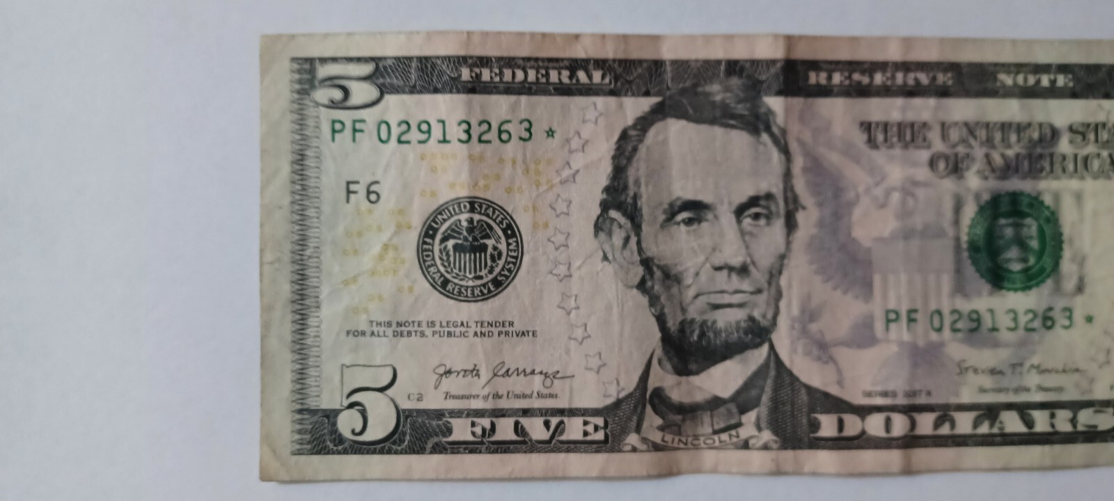 RARE! ☆$5 Dollar Bill ☆STAR☆ NOTE 2017A Misaligned Serial Number Print ...