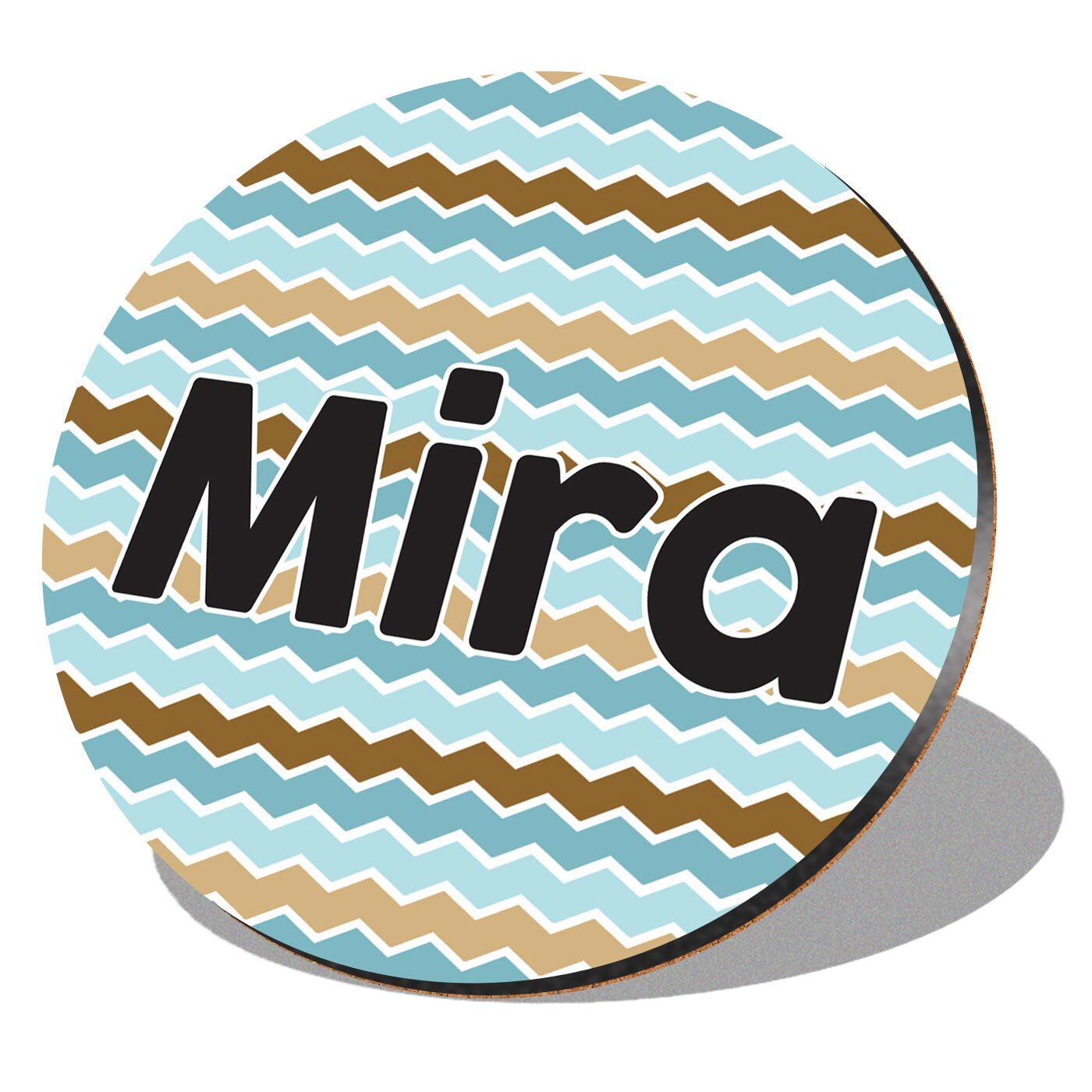 1 x Round Coaster - Name Mira Blue Waves Geometry Zigzag Color ...