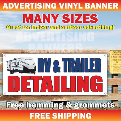 RV TRAILER DETAILING Advertising Banner Vinyl Mesh Sign car wash ...
