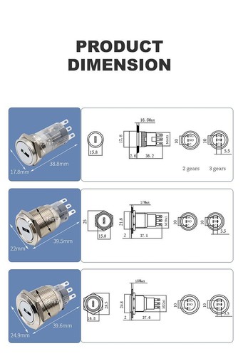 Rotary Key Selector Switches Self locking Latching 16mm 19mm 22mm ...