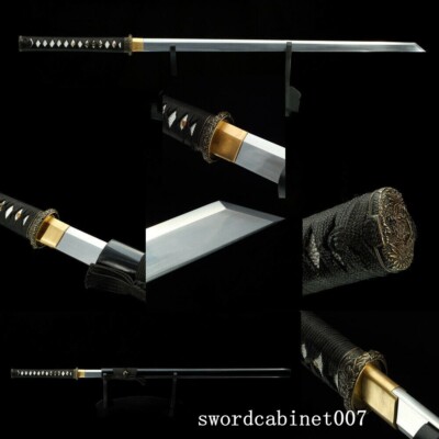 Ninja Handmade Japanese Sword Black Straight Blade Kiriha Zukuri ...