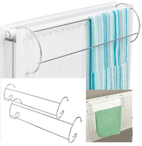 SET OF 2 TWIN RAIL METAL OVER RADIATOR TOWEL RACK DRYER INDOOR CLOTHES ...