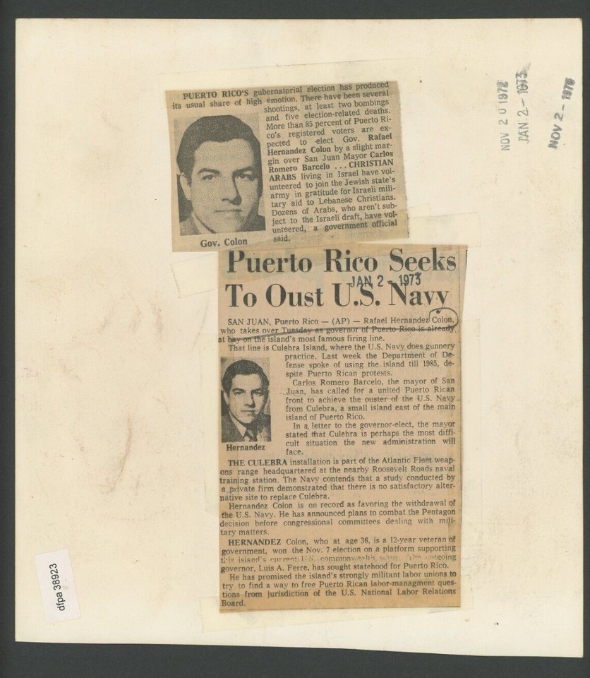 VTG PRESS PHOTO / RAFAEL HERNANDZ COLON / PUERTO RICO 1972 #5 | eBay