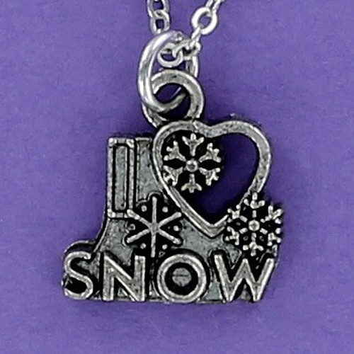 I LOVE SNOW Necklace on Chain or Charm Only - Pewter Winter Ski Heart ...