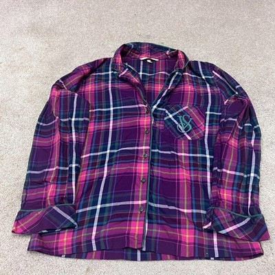 Victoria’s Secret Sleep Shirt Women’s Multicolored Plaid Long Sleeve ...
