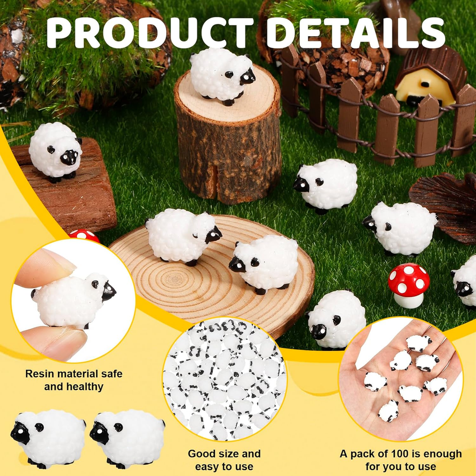 100Pcs Mini White Sheep Miniature Resin Sheep Figurines Cute Little ...