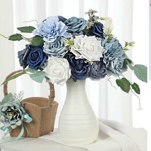 Dusty Blue Roses Artificial Flowers Bouquets Box, Light Silk | eBay
