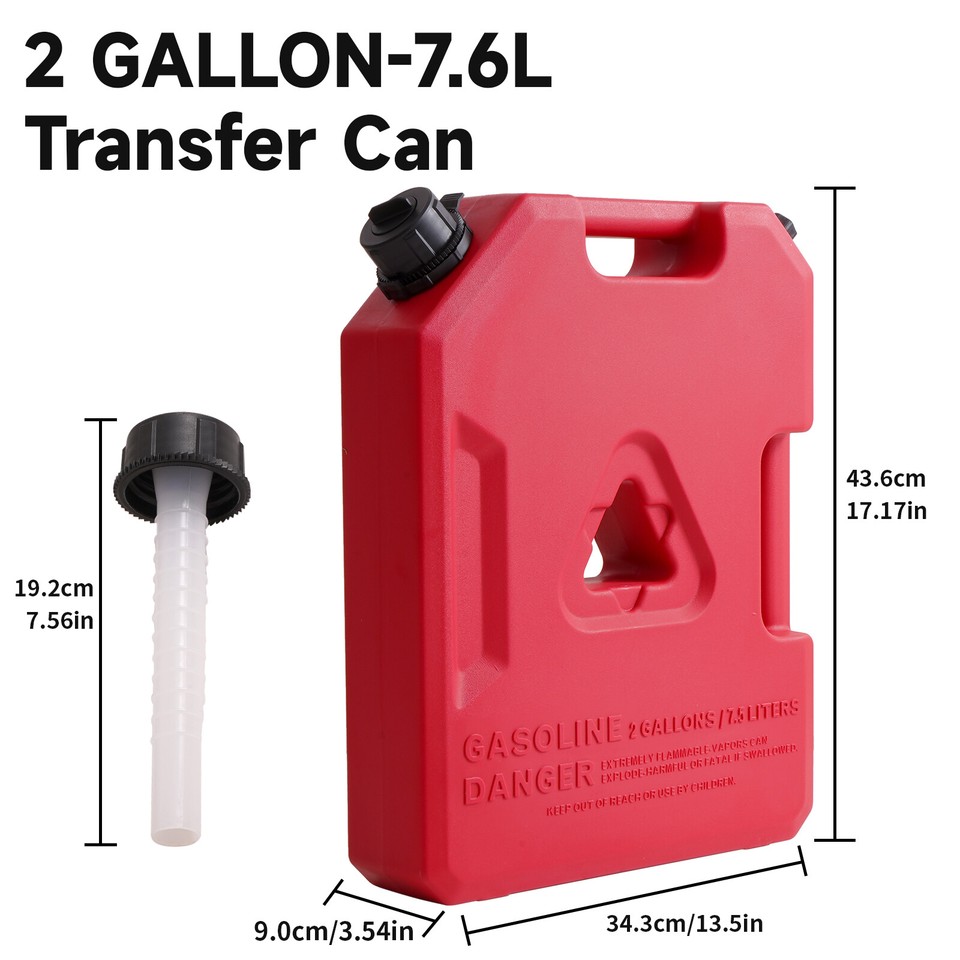 2 Gallon Large Capacity Gas Gasoline Can Fuel Tank Pack 7.6L Red ...