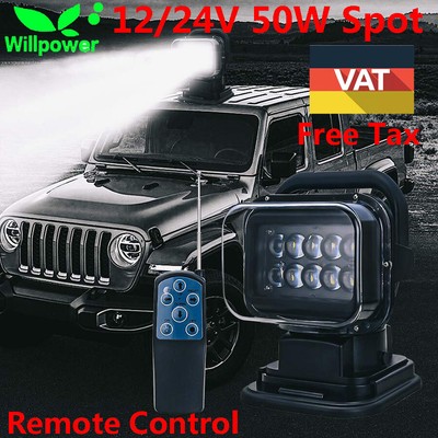 50W LED Search Light 360° Rotating Remote Control Work Light Security ...