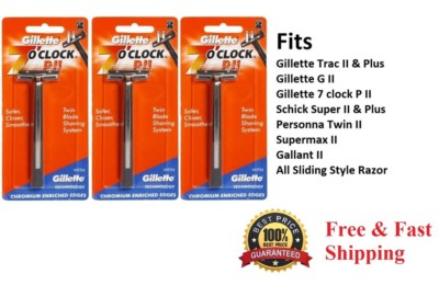 3 Gillette Trac II Razor Handle 7 o'clock PII Metal Shaver Fit Schick ...
