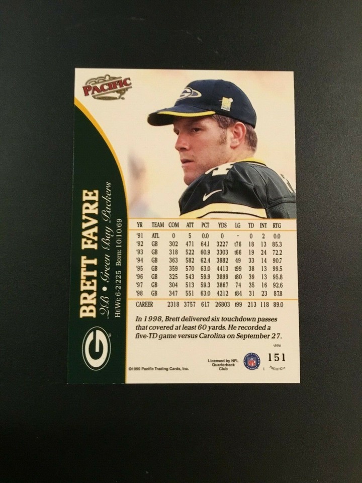 1999 Pacific #151 BRETT FAVRE Green Bay Packers Sharp LOOK ! | eBay