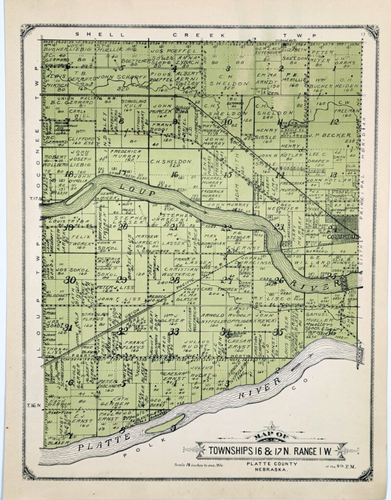 1918 COLUMBUS Township NEBRASKA Plat Map PLATTE COUNTY (15x12) ORIGINAL ...