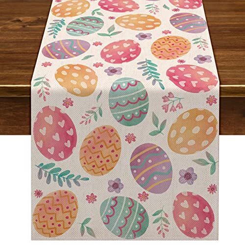 Linen Happy Easter Table Runner 90 inches Long Spring Easter Egg 13" x ...