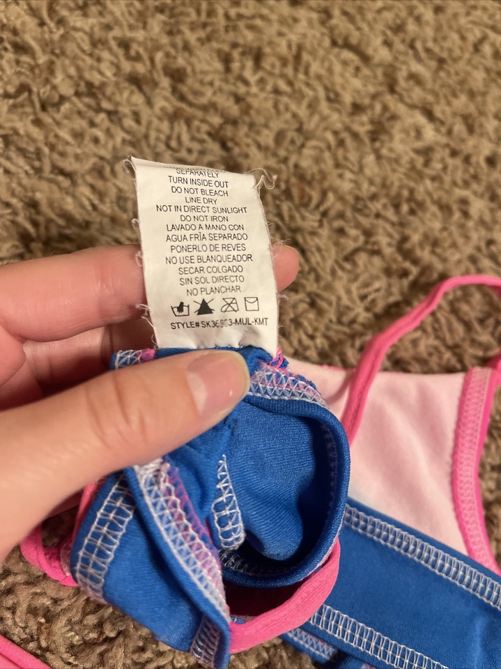 VTG 2001 BARBIE ZONE girls size 4 swimsuit Bikini Neon Pink Blue Mattel ...