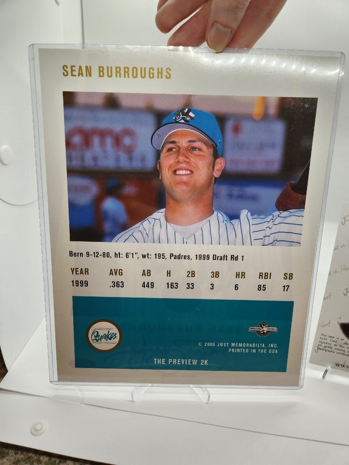 2000 Just 2K SEAN BURROUGHS Blue Ink Autographed 8x10 Baseball Card | eBay