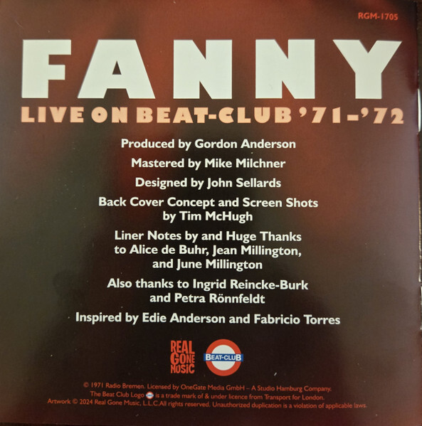 CD Live On Beat-Club '71-'72 - Fanny (#848064017059) | eBay