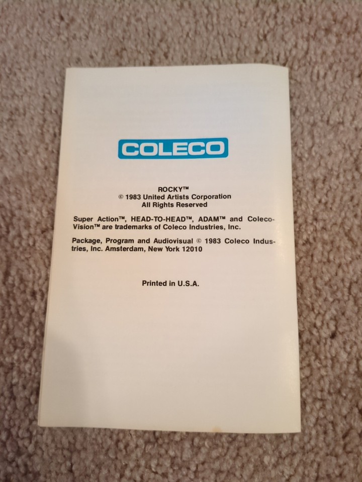 Rocky Super Action Boxing (ColecoVision, 1983) Manual | eBay