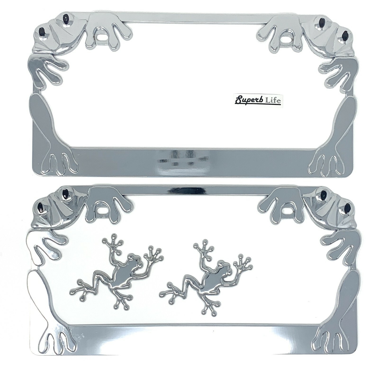 Chrome Frog License Plate Frame Set of 2 with 2pcs 3D Metal Car Frog ...