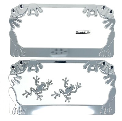 Chrome Frog License Plate Frame Set of 2 with 2pcs 3D Metal Car Frog ...