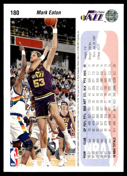 1992-93 Upper Deck Mark Eaton Utah Jazz #180 | eBay