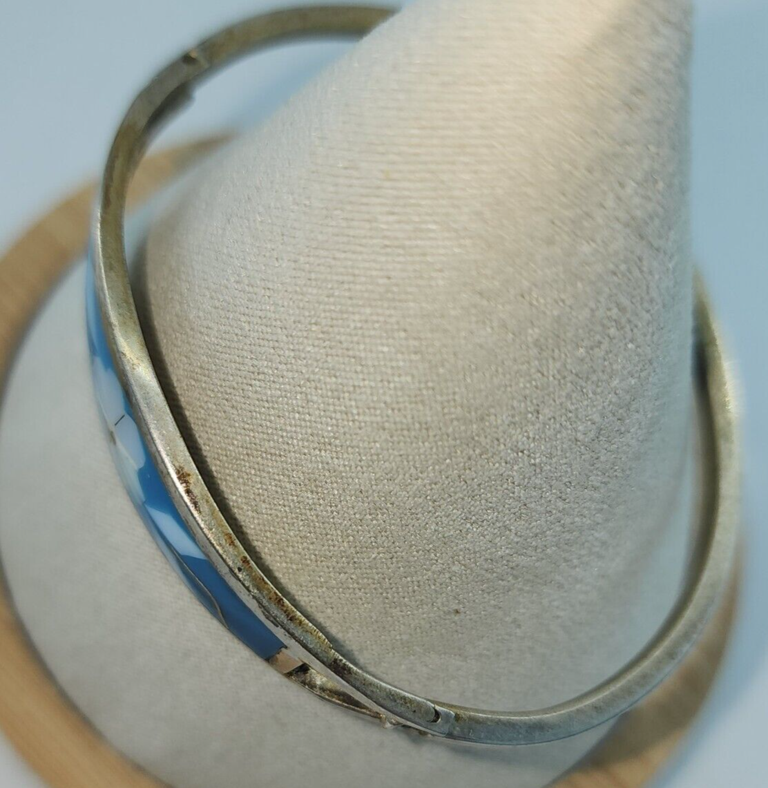 Alpaca Mexico Silver Enamel Abalone Inlay Hinged Bangle Bracelet Cuff ...