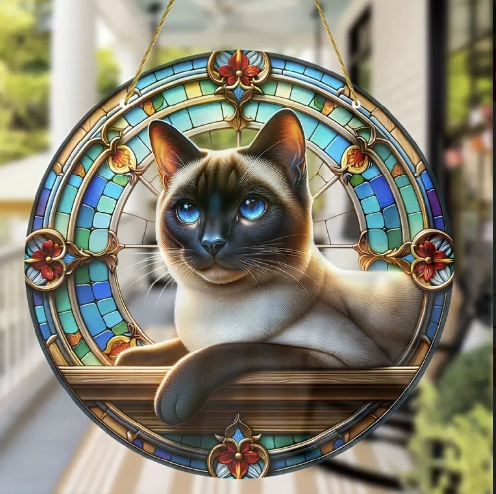 Cat- Siamese, Tuxedo, Black Sun Catcher, Stained Glass Look Acrylic 8 x ...