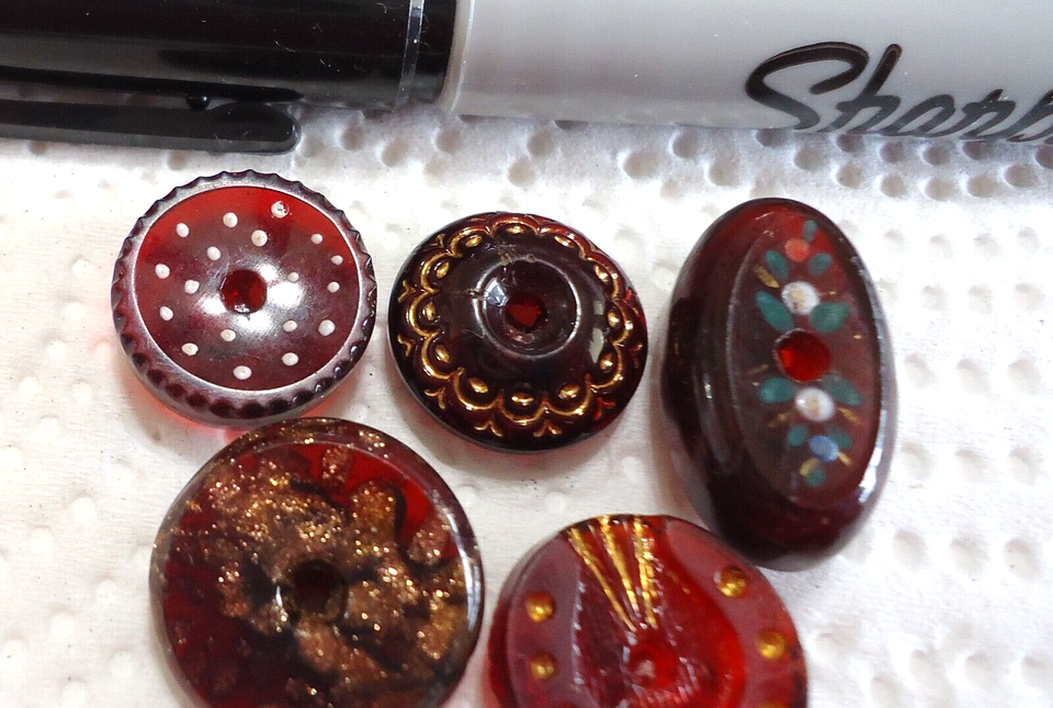 Lot of 5 Antique Ruby Glass WHISTLE Buttons 5/8" to 7/8" | eBay