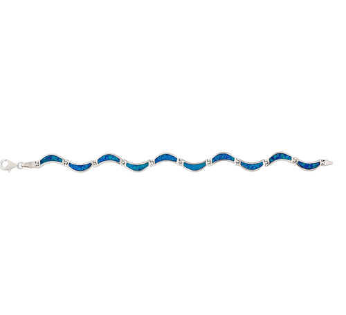 Blue Opal Wave Greek Key Bracelet, Sterling Silver 925, Meander Design ...