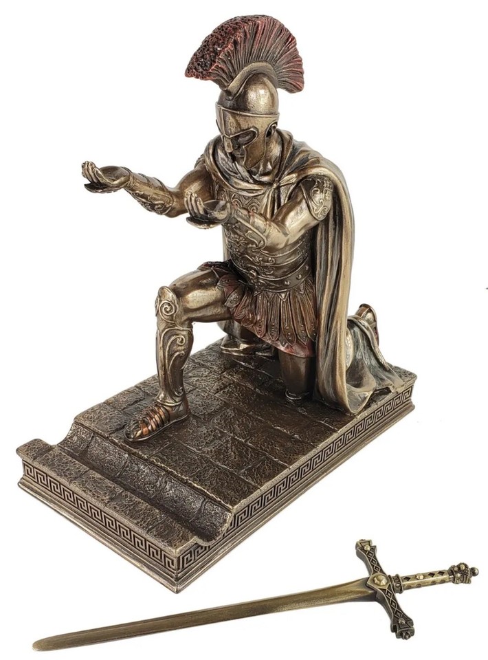7 1/4" Roman Centurion Officer Soldier Kneeling W/ Spear Statue Bronze ...