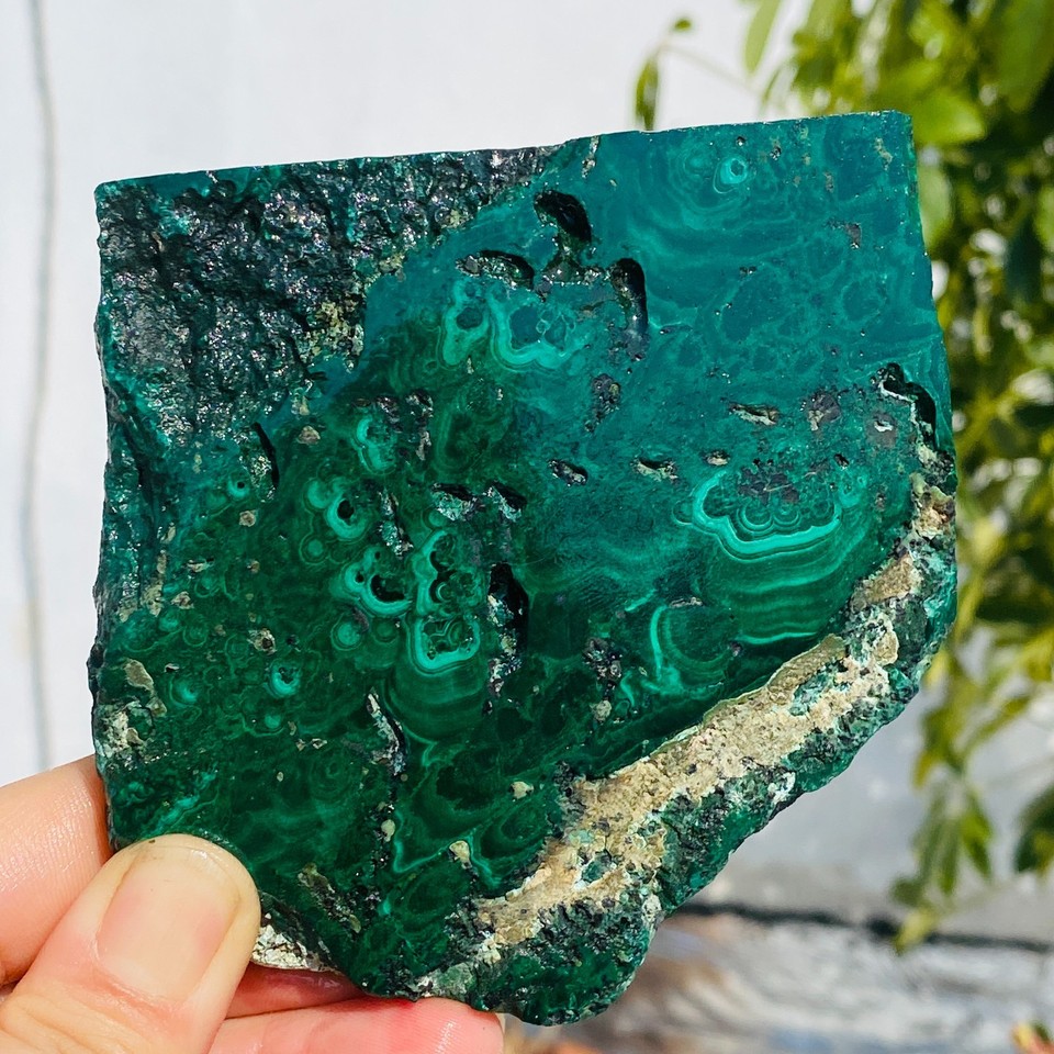 275g Natural malachite slice crystal luster quartz mineral specimen ...