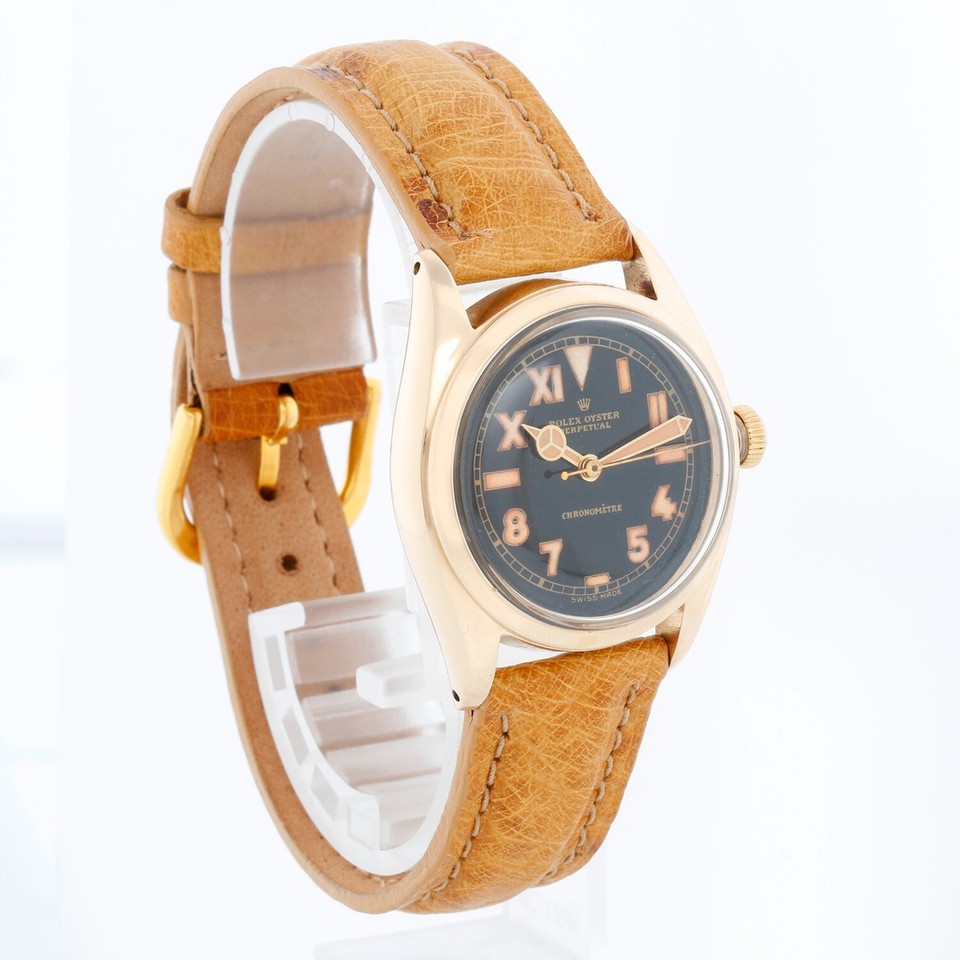 Rolex 4392 10k Bubbleback Model Oyster Perpetual W/Rare Black Roman ...