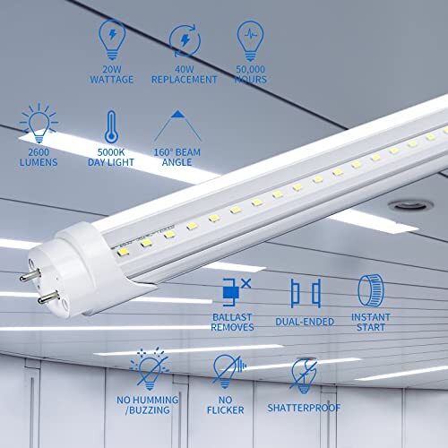 25-Pack T8 LED Bulbs 4 Foot Tube Light, 4ft LED Shop Garage Warehouse ...