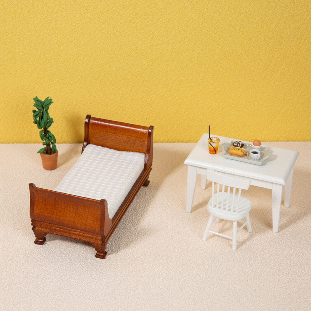 neu 1/12 Cute Dollhouse Bed DIY Handmade Mini Bed Model Accessories for ...
