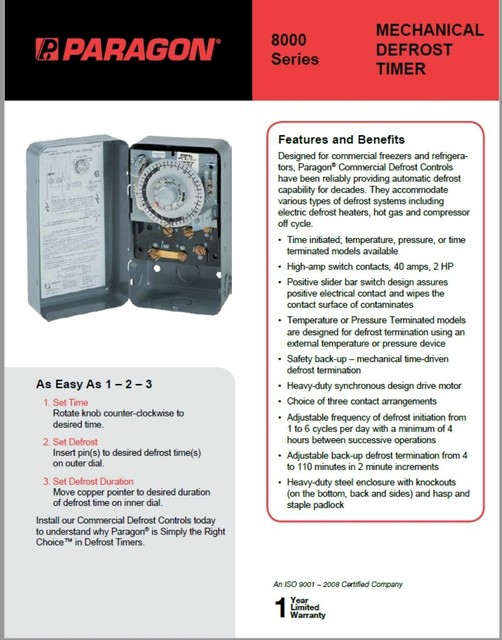Paragon 8143-20 Defrost Control 208/240v 40 Amp 12z390 for sale online ...