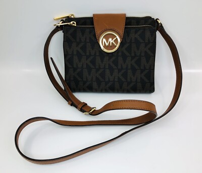Michael Kors Fulton Crossbody Bag Brown Monogram Adjustable Strap Flap ...