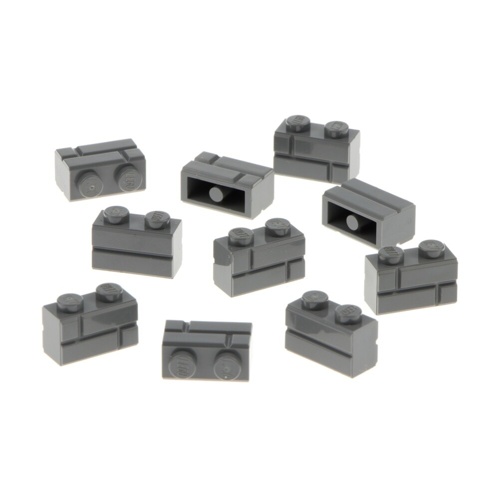 10x Lego Construction Stone Modified 1x2x1 Neu-Dunkel Grey Brick ...