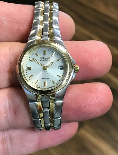 Citizen Watch Eco-drive E011-k15711 Lady 100m 2 Tone Analog Date Quartz ...
