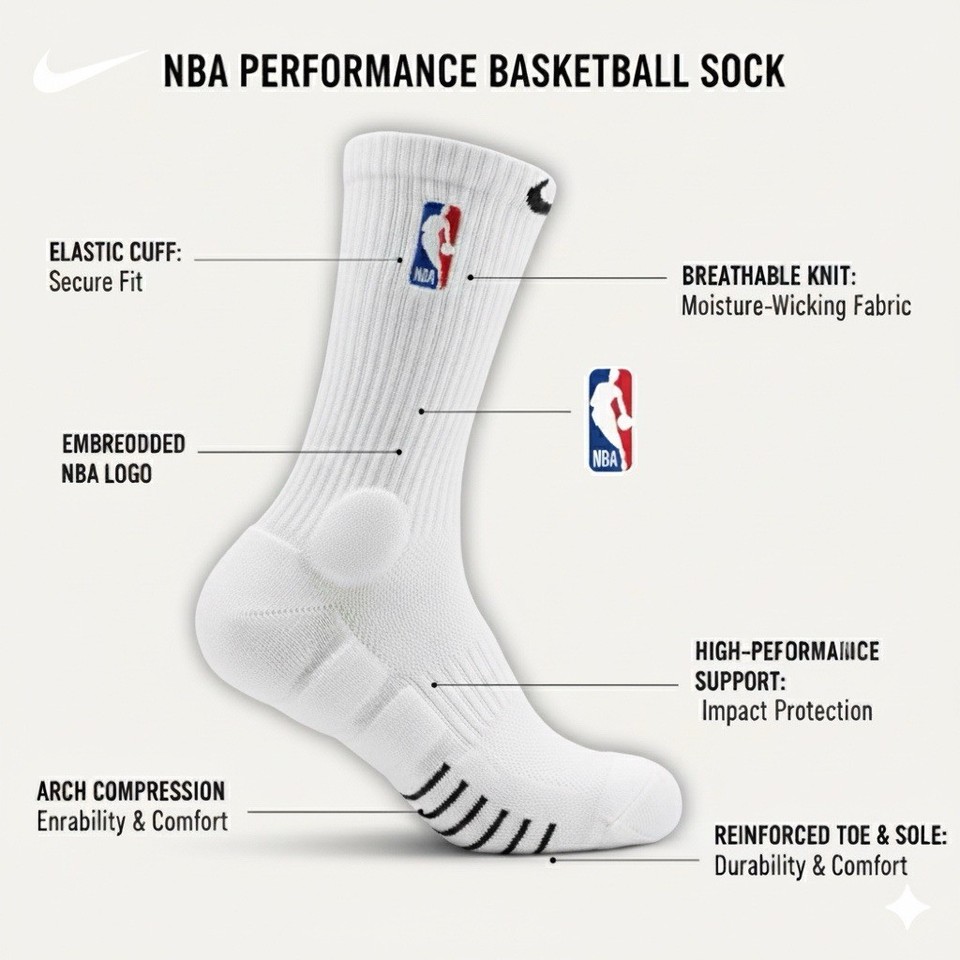 Two Pairs NBA Authentics Elite Cushioned Crew Basketball Socks Men 8-12 ...